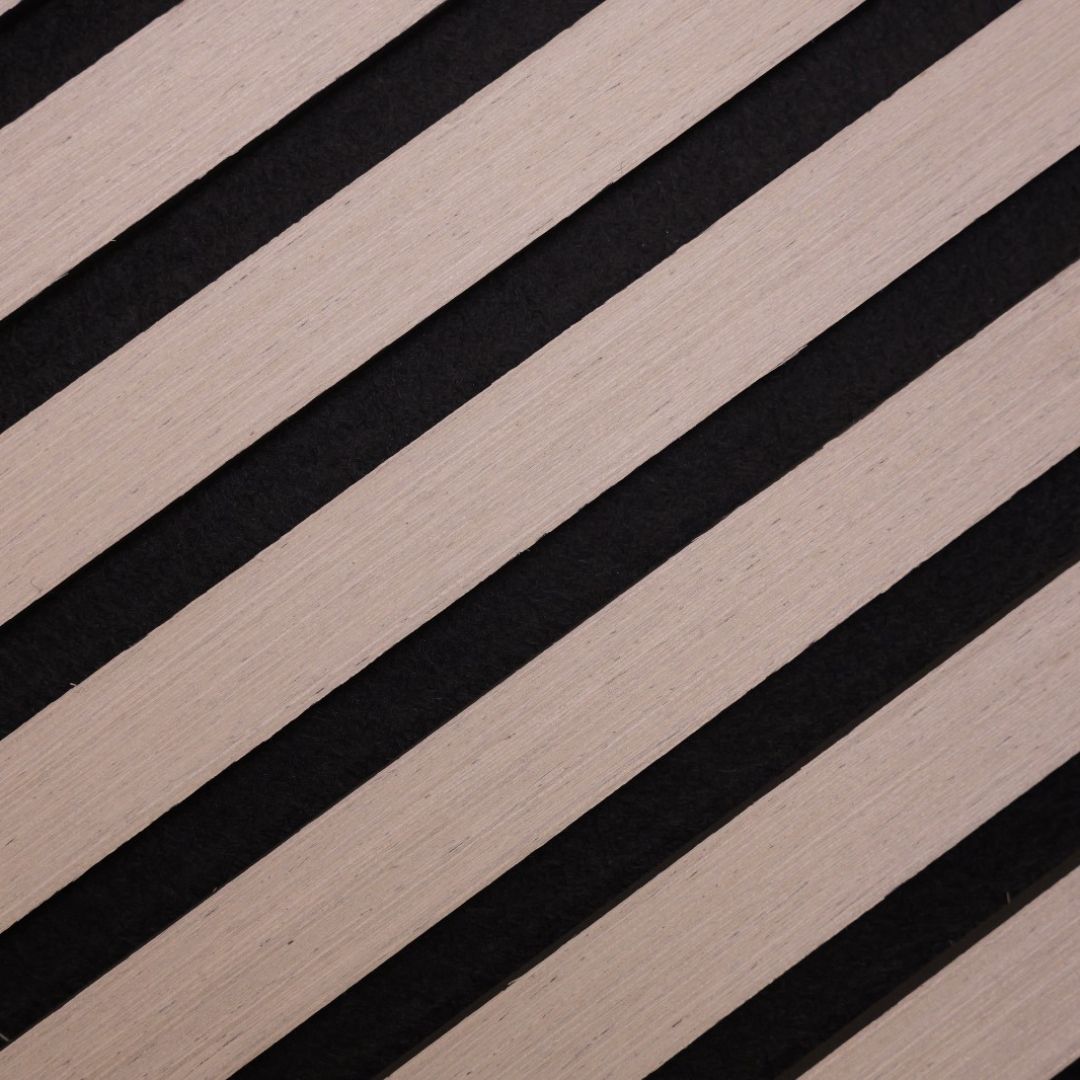 Washed white Acoustic Premium slatted wooden wall Panels 2400mm x 600m