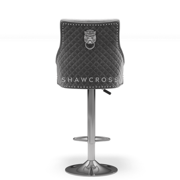 Bentley Quilted Knocker Bar Stool In Grey Velvet