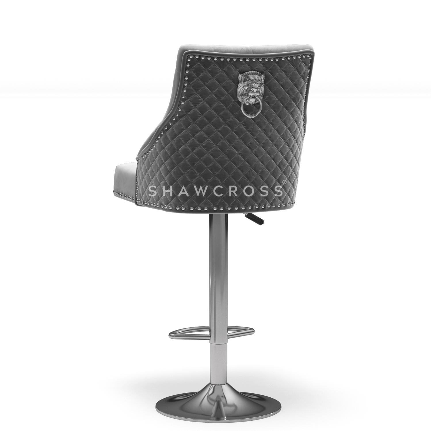 Bentley Quilted Knocker Bar Stool In Grey Velvet