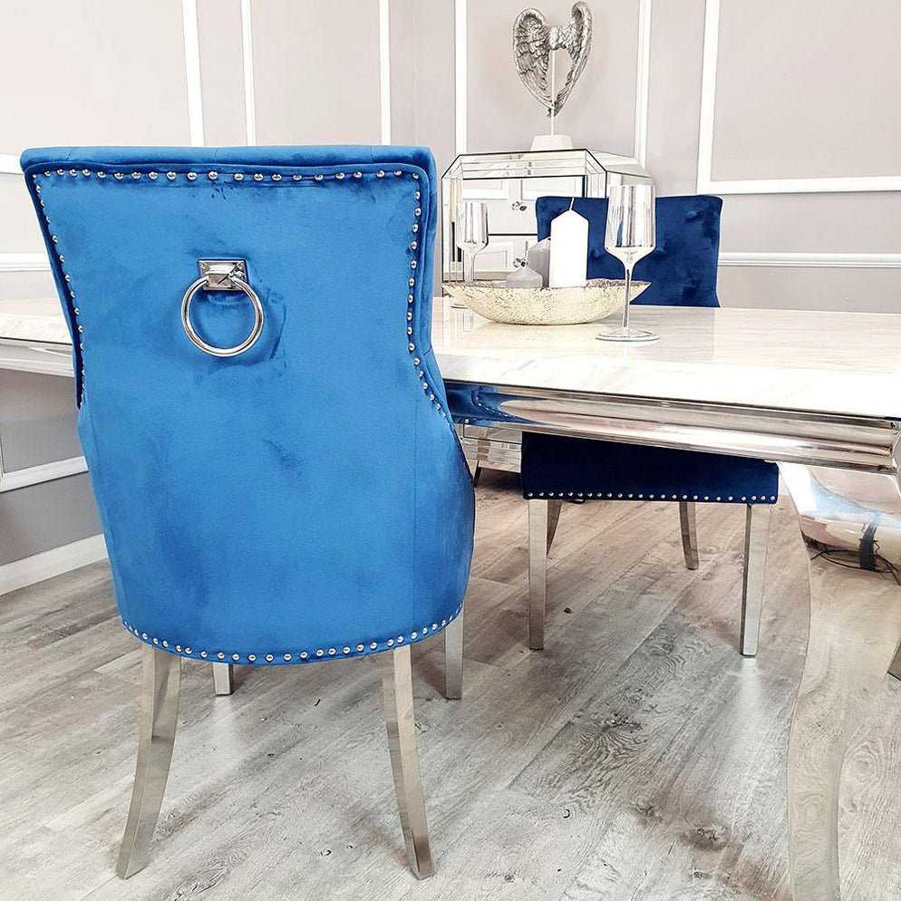 Ariana Marble 1.8M Dining Table And Cheshire Plush Velvet Knocker Chai