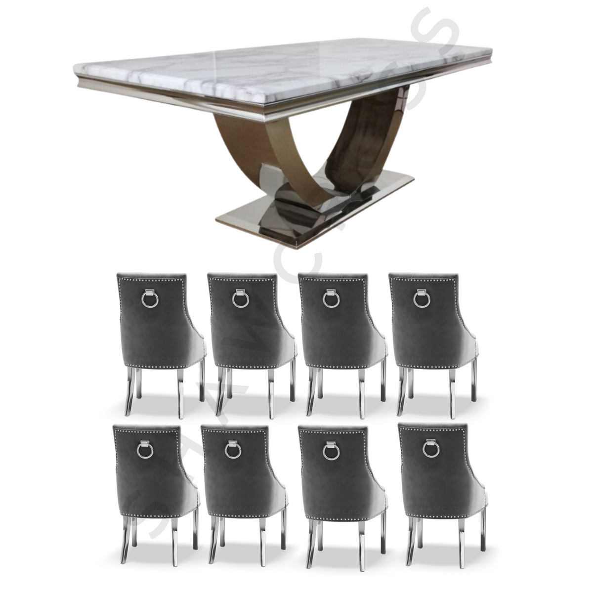 Denver Marble 2 Metre Dining Table With 8 Velvet Cheshire Dining Chair